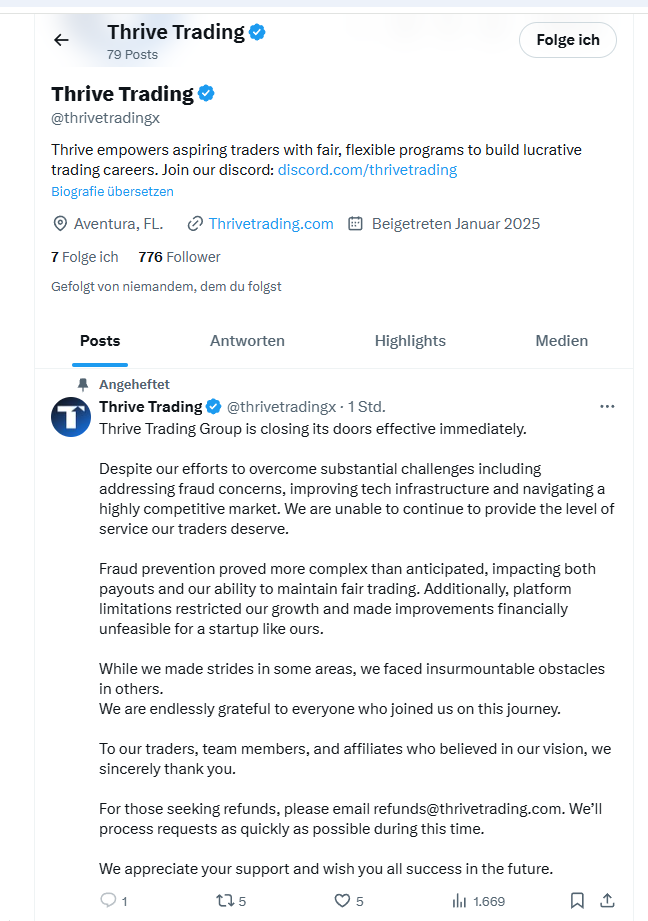 THRIVE - Bumm... it's gone - Proptrader